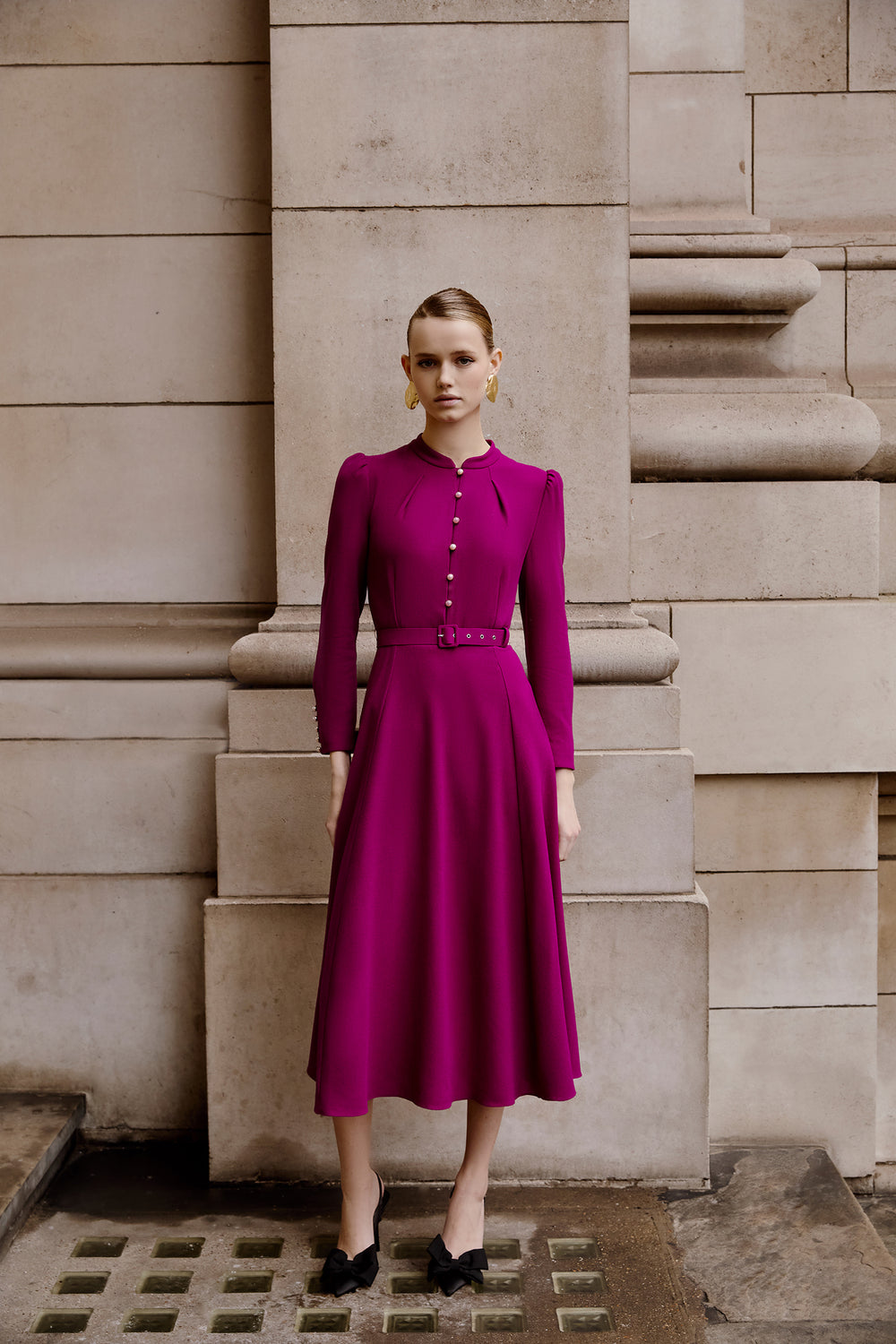 Exquisite Purple Dress | Ahana Long Sleeve Wool Crepe Dress