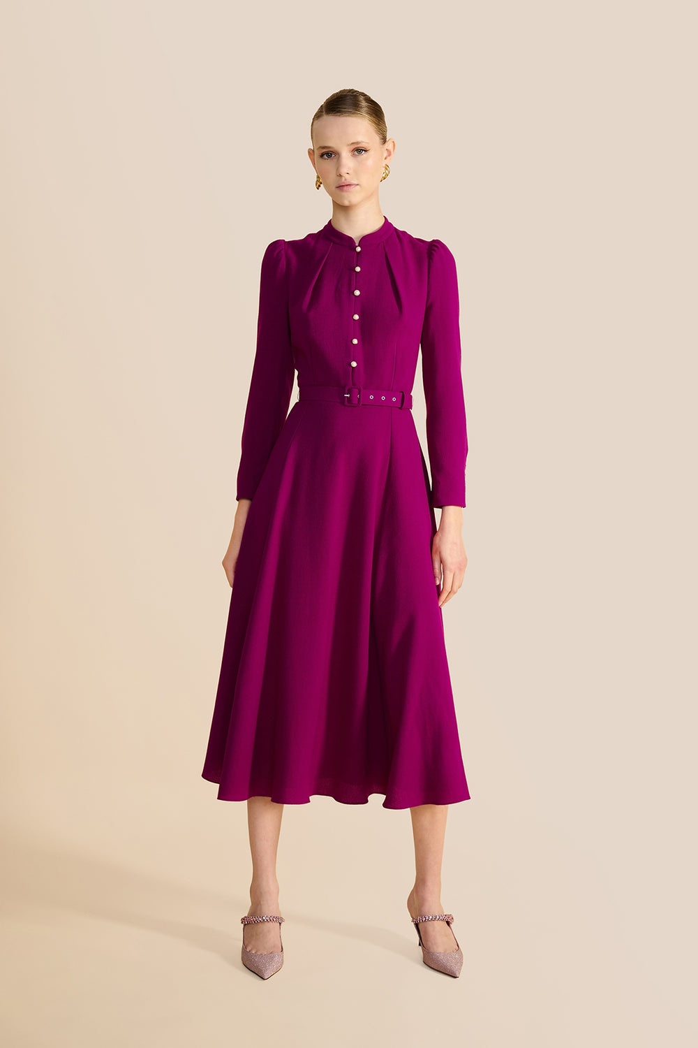 Exquisite Purple Dress | Ahana Long Sleeve Wool Crepe Dress