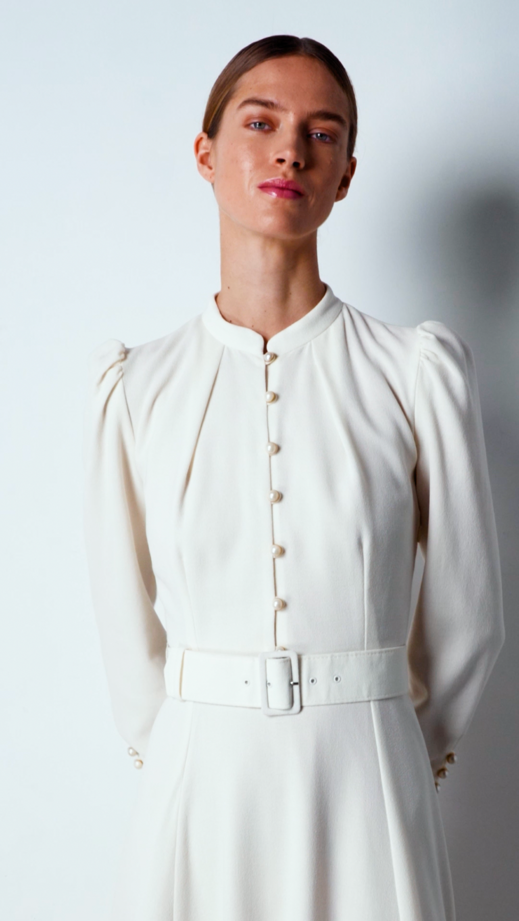 Elegant Cream Midi Dress | Ahana Long Sleeve Wool Dress – Beulah London