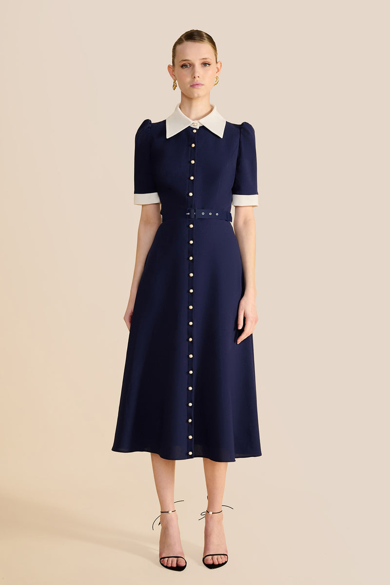 Elegant Violet Navy & Ivory Dress for Any Occasion