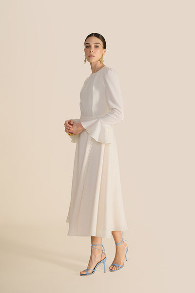 Long Elegant Dress with Sleeves | Yahvi Cream Dress