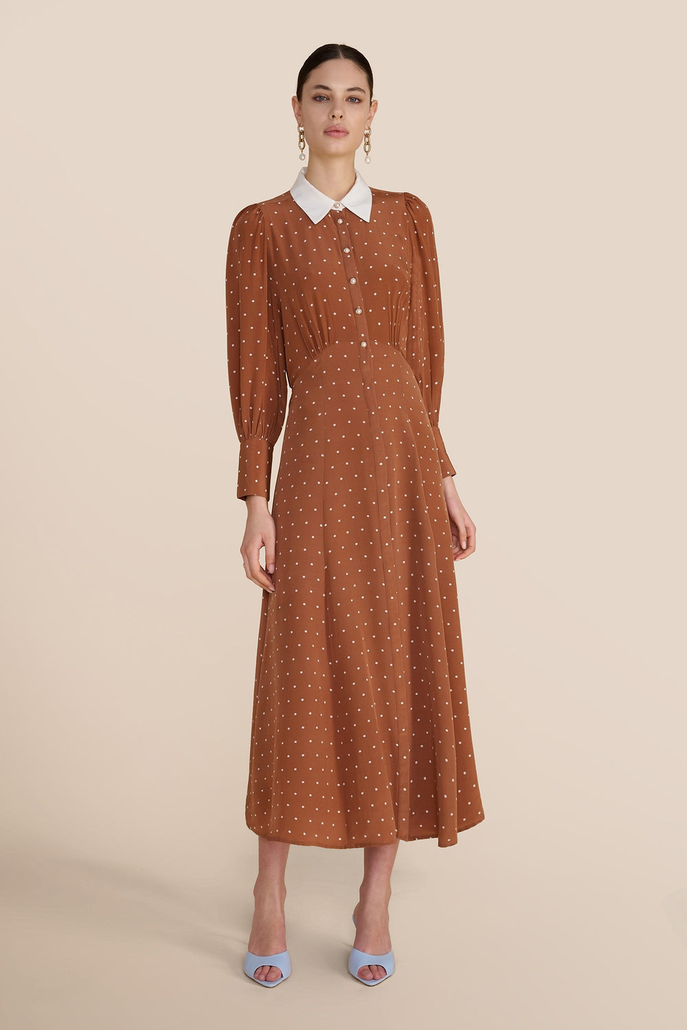 Calla Tan Polka Dot Dress