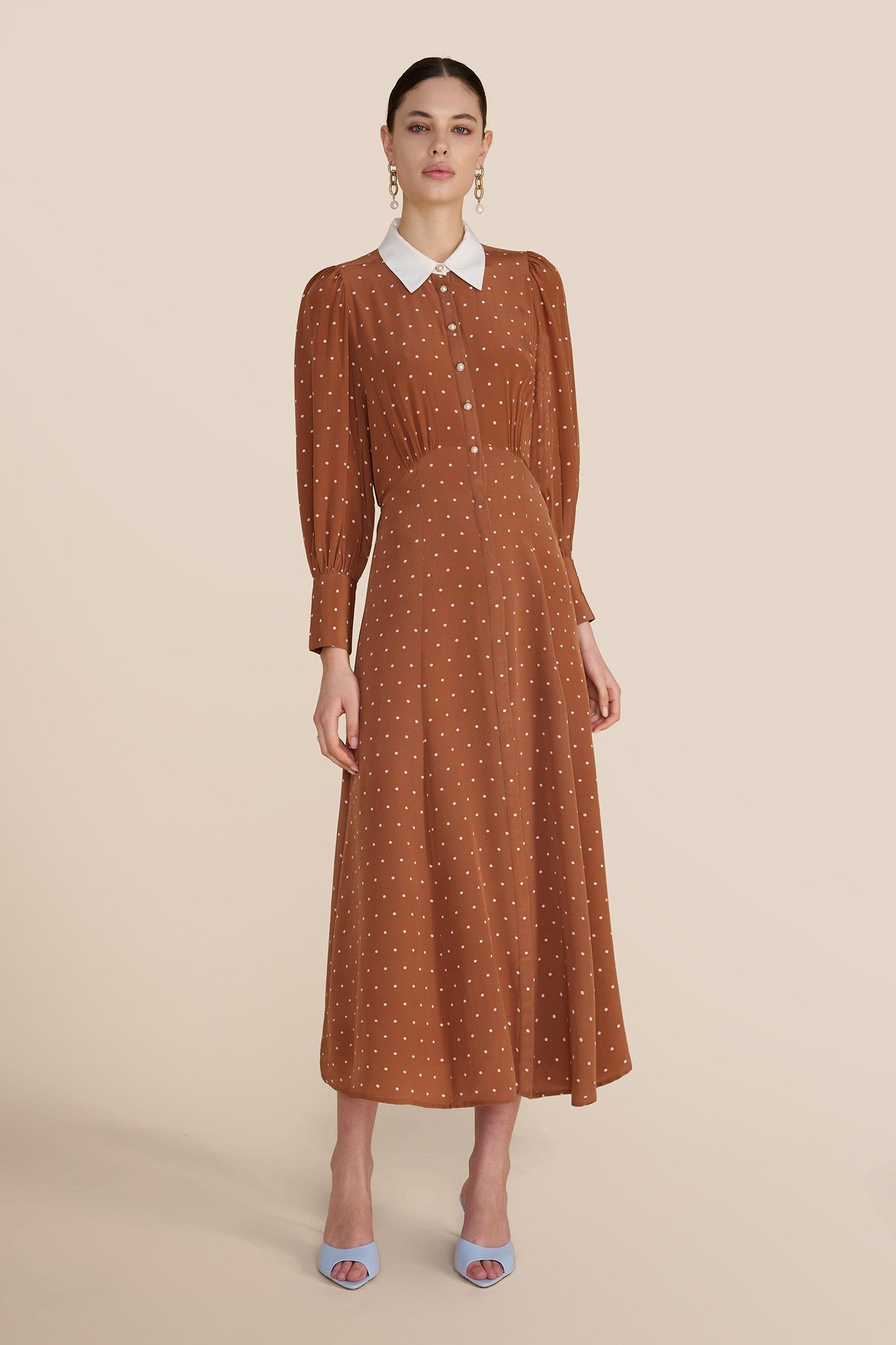 Calla Tan Polka Dot Dress | SS26 | Beulah London
